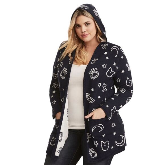 torrid | Sweaters | Torridsailor Moon Navy Blue Hooded Symbol Long ...